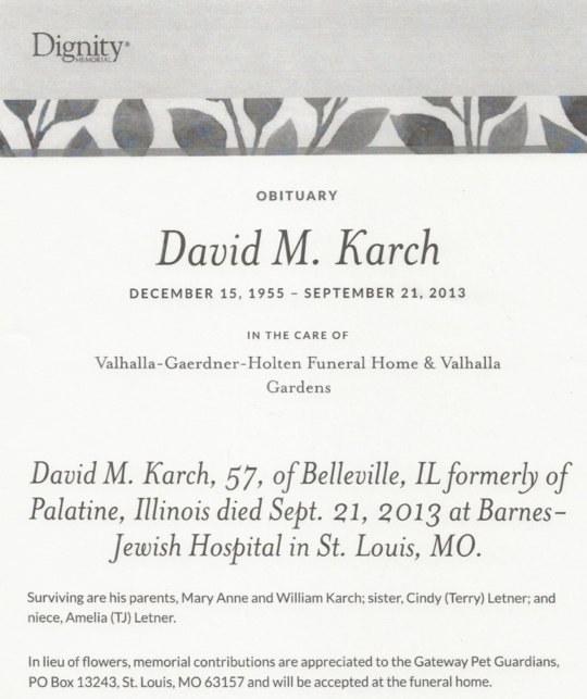 David M Karch (Deceased), Palatine, IL Illinois